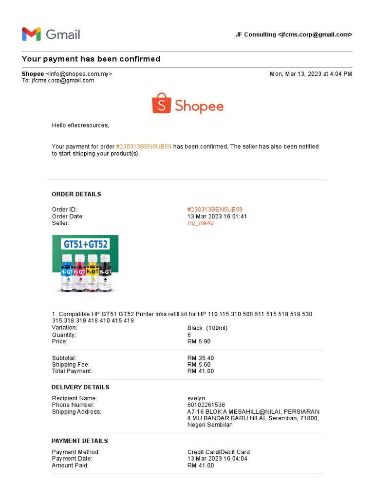 HP Ink Refill Subscription Confirmation | PDF