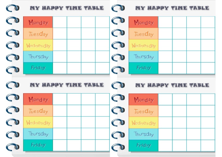 School Timetable Template With Notebook Theme Vector | PDF