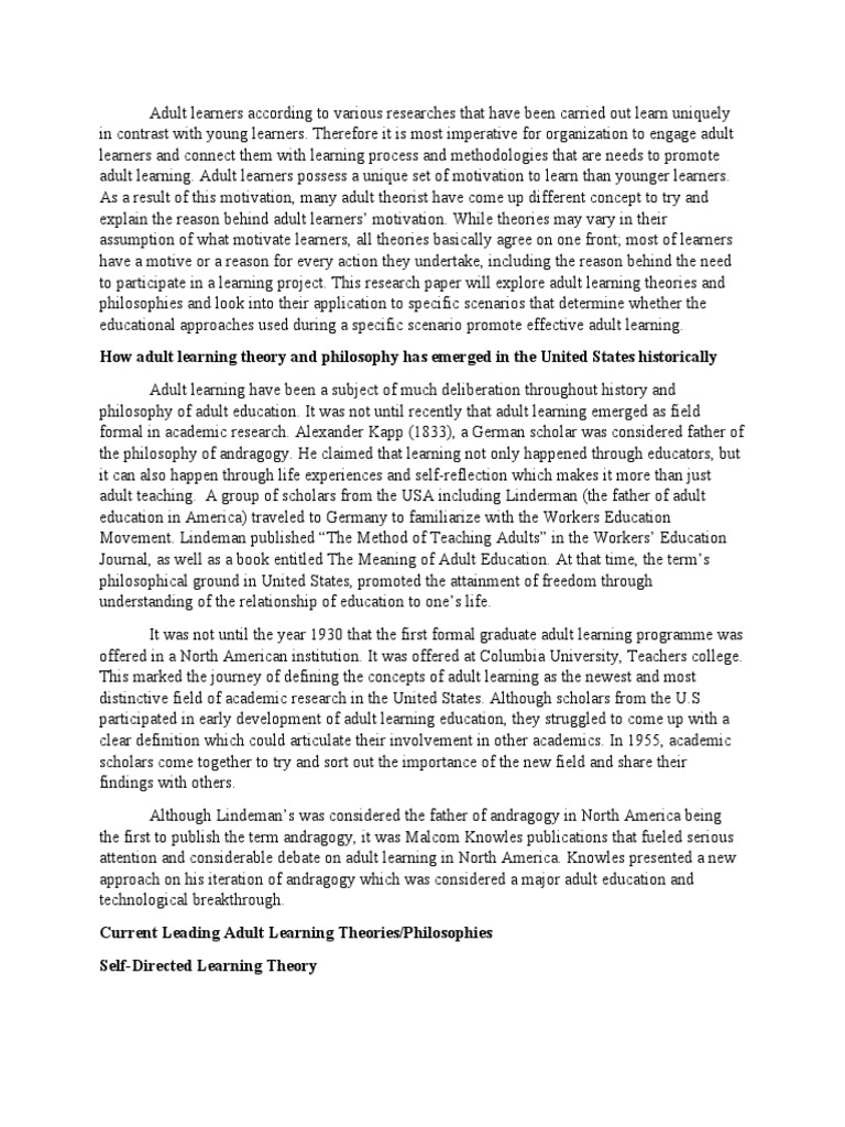 Adult Learning Theory Essay Draft | PDF | Adult Education | Learning ...