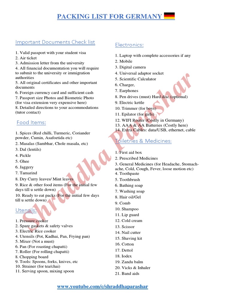 Packing List For Germany | Download Free PDF | Baggage