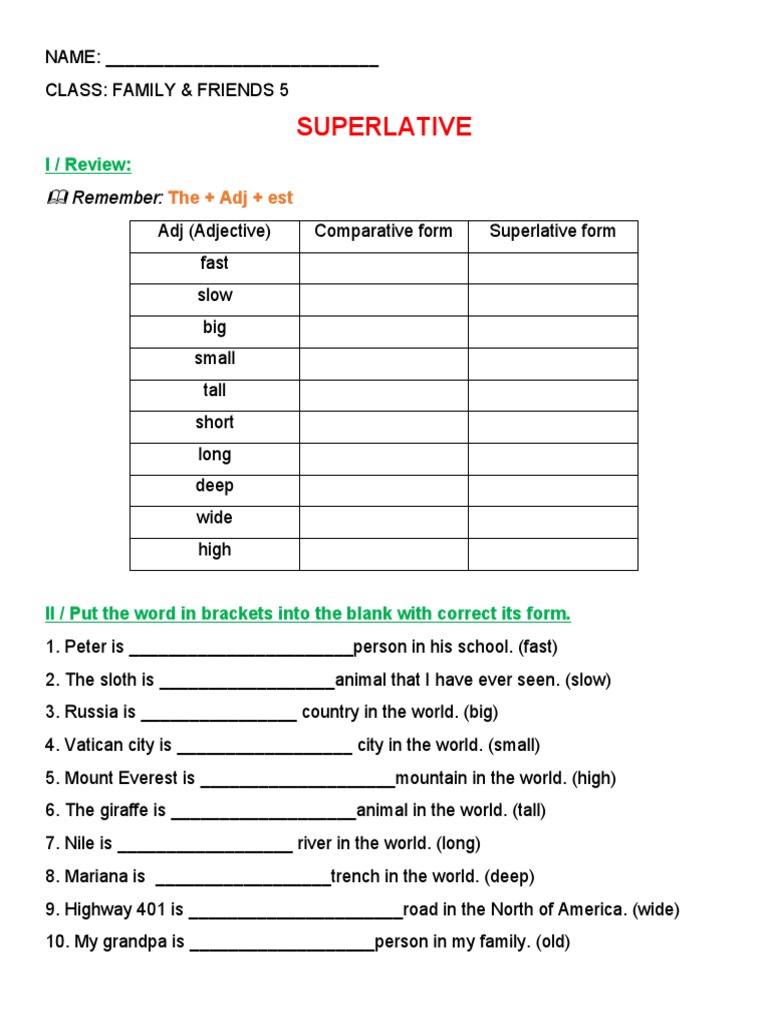 Unit 9 - FF5 - Superlative | PDF