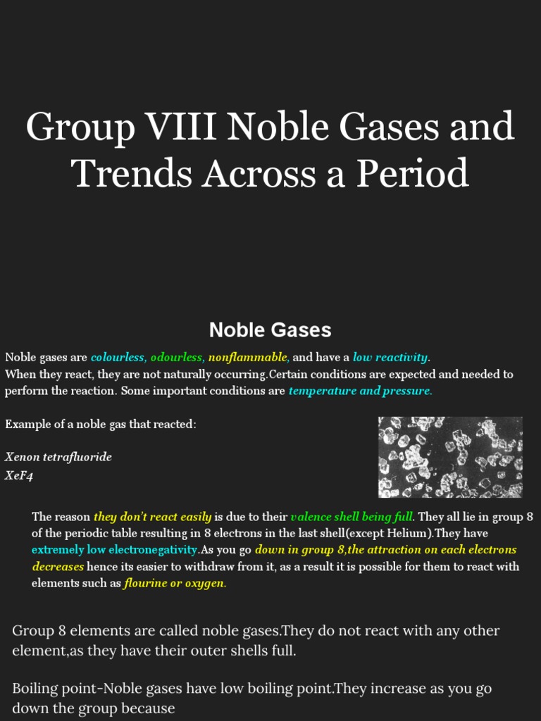 Group VIII Noble Gases and Trends Across A Period | PDF | Atomic ...