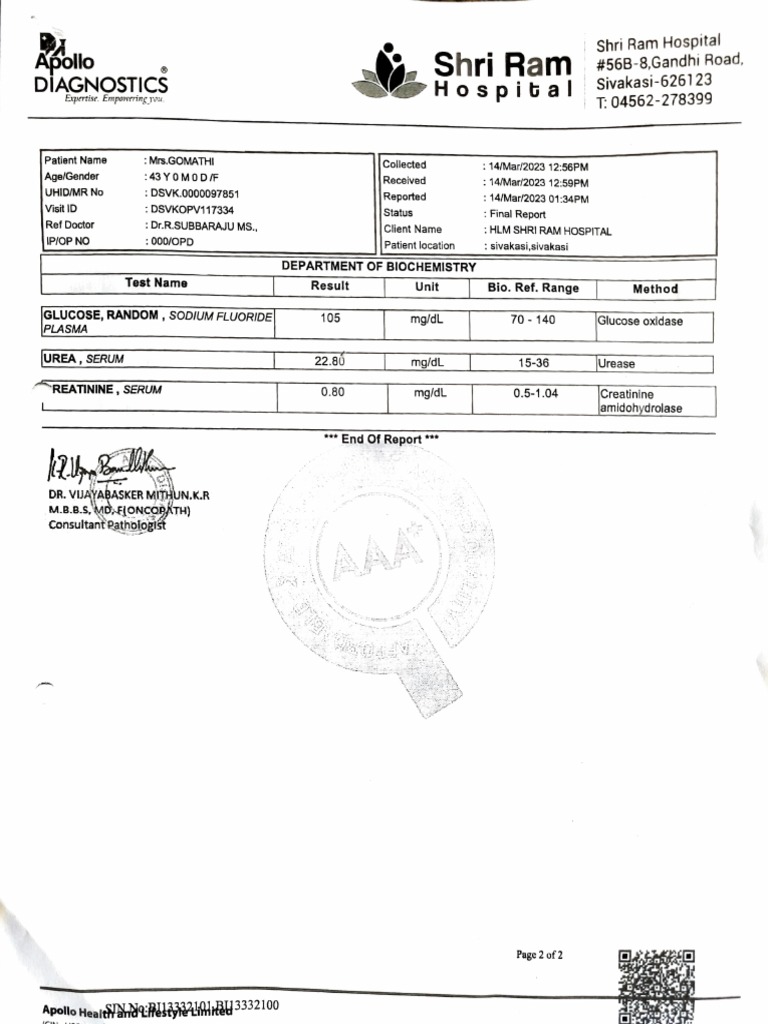 Blood Test Report | PDF | Creatinine | Kidney