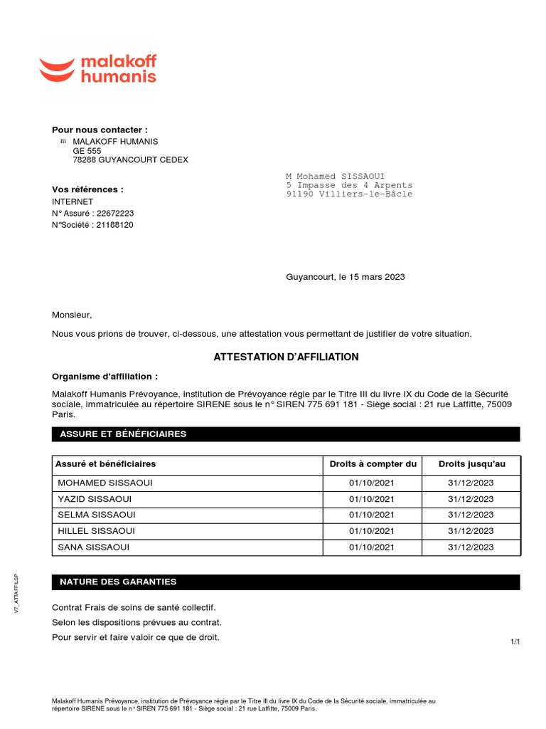Attestation Affiliation | PDF
