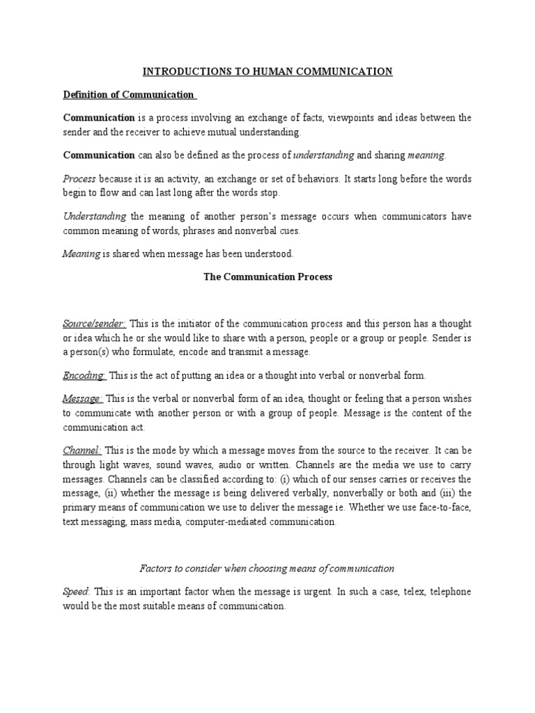 Introductions To Human Communication Notes 1 Pdf Communication