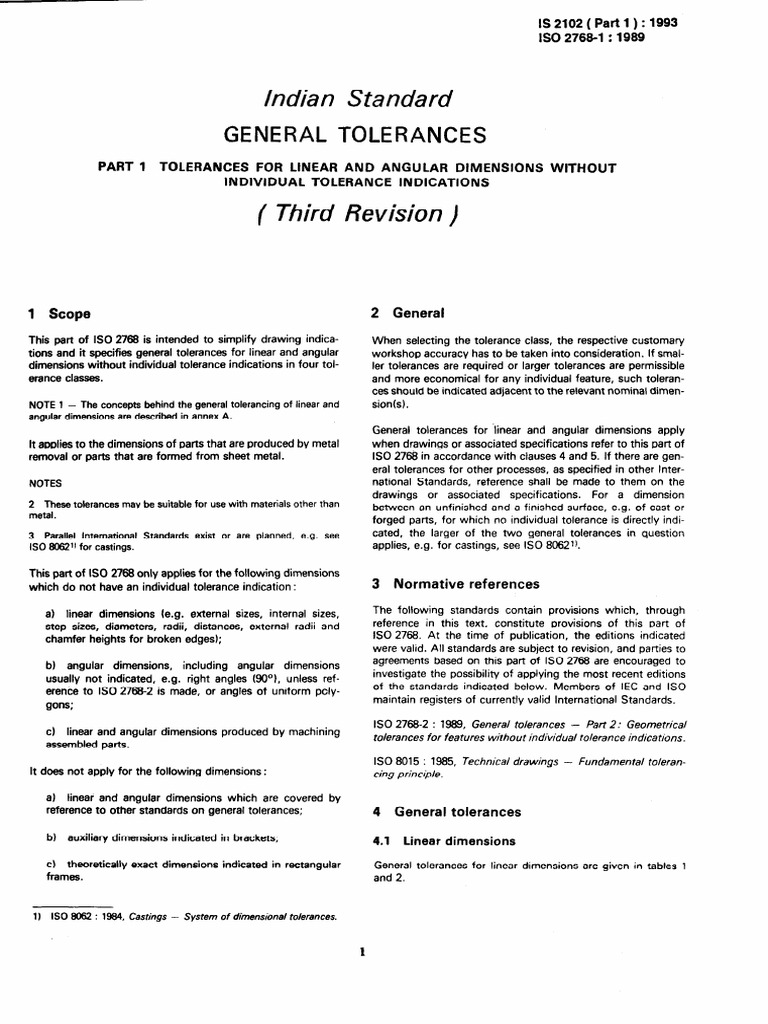 Is 2102-1 (Iso 2768-1) - 2 | PDF | Engineering Tolerance | International Organization For ...