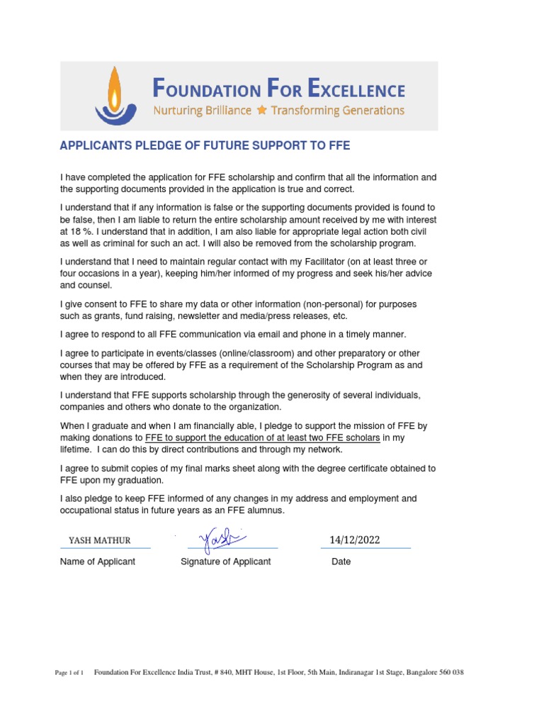 Ffe Student Pledge | PDF