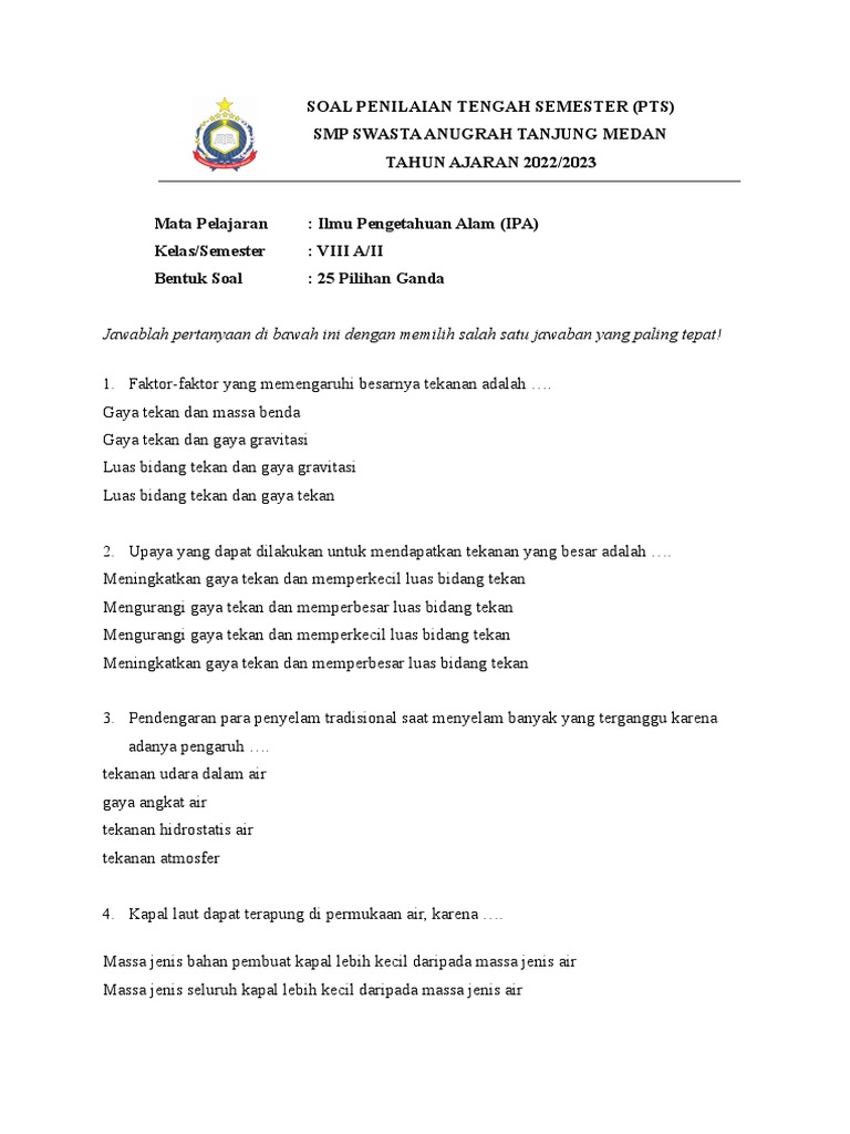 Soal PTS IPA Kelas VIII A PDF | PDF