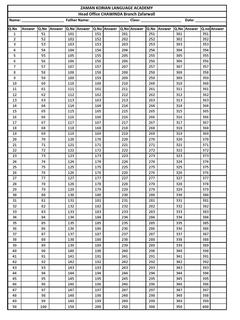 Question & Answer Sheet | PDF