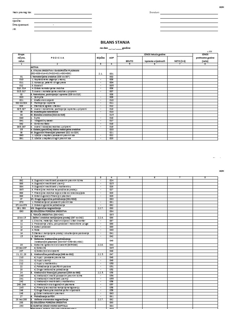 Bilans Stanja-Profitne Org - Bos | PDF