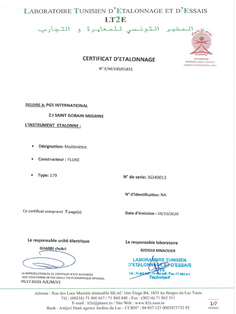 Certificat d'étalonnage multimètre | PDF