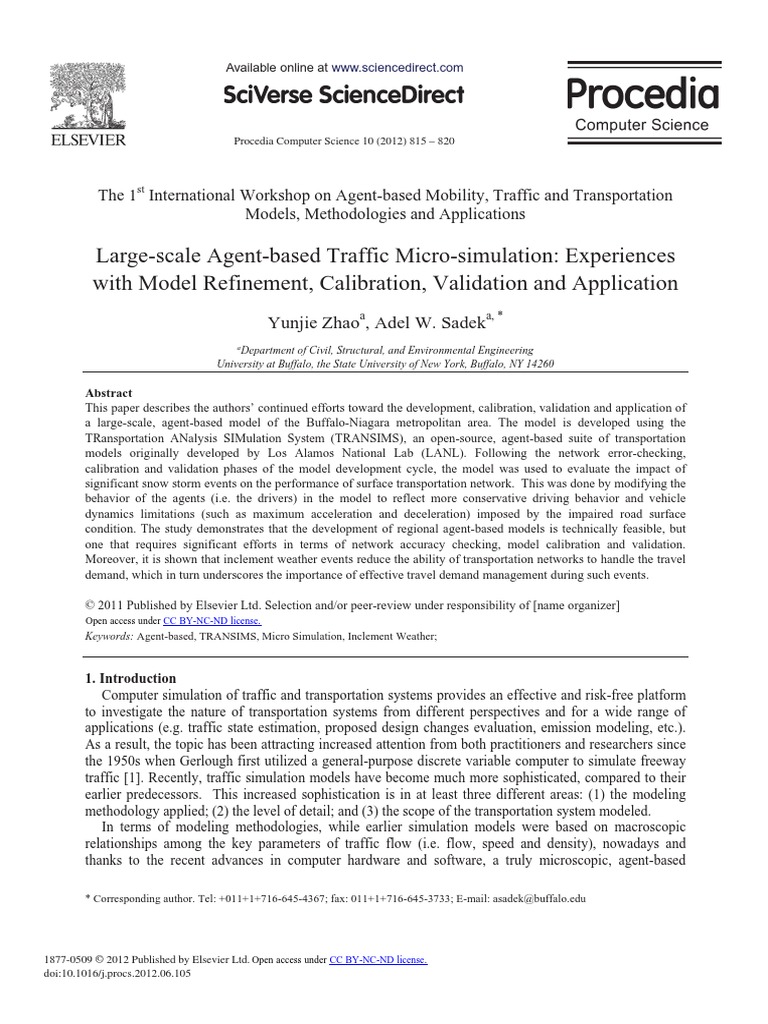 Large Scale Agent Based Traffic Micro Simulation Experiences Pdf Simulation Agent Based Model 