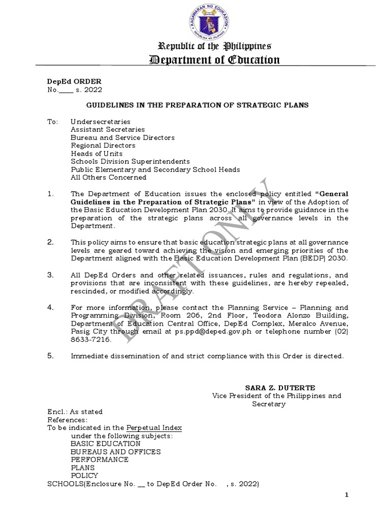 Draft DO Strategic Planning BEDP 0805-1-1-3 | PDF | Governance ...