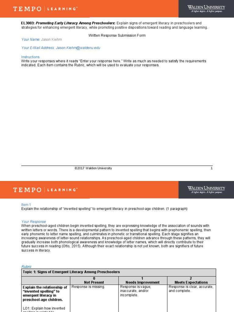 EL3003 J Kiehm | PDF | Literacy | Behavior Modification