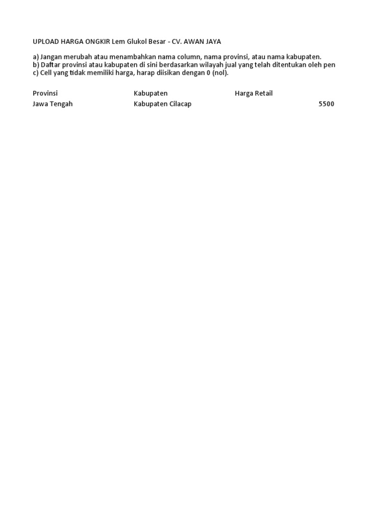 Template Harga Produk Lem Glukol Besar - CV. AWAN JAYA | PDF