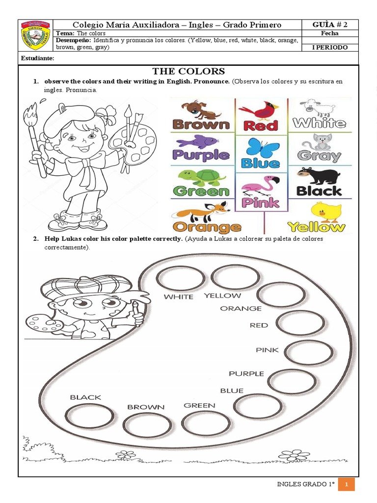Guias Ingles Grado Primero - I Periodo | PDF