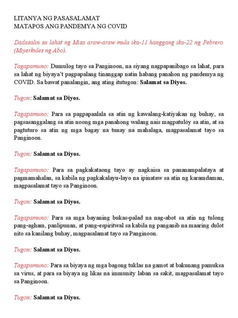 Litanya NG Pasasalamat | PDF