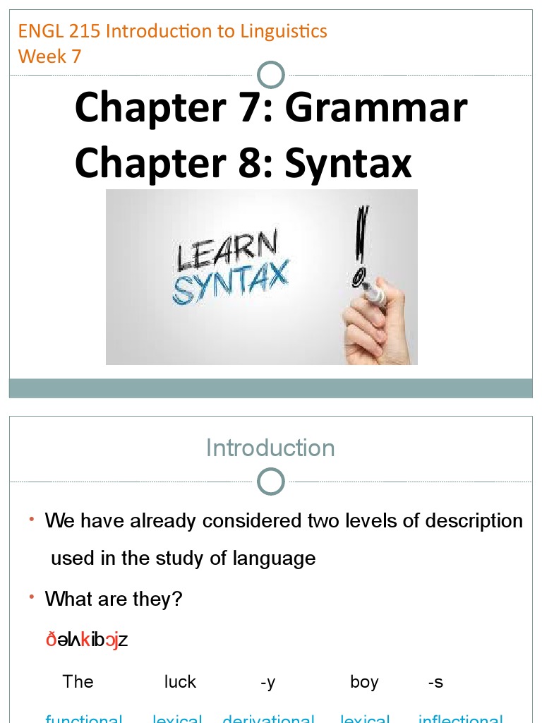 Week 7 Grammar & Syntax | PDF | Phrase | Syntax