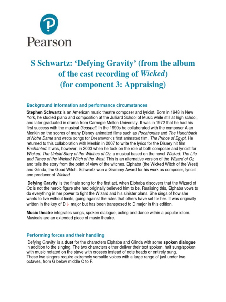 Defying Gravity: GCSE Music Analysis | PDF | Song Structure | Chord (Music)