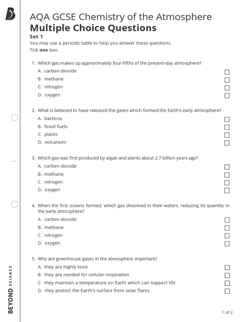 GCSE Chemistry Atmosphere Quiz | PDF | Atmosphere | Oxide