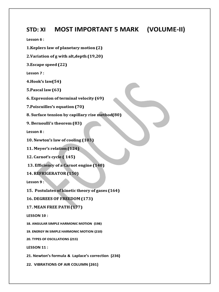 Namma Kalvi 11th Physics Volume 2 Important 5 Mark Questions em 217071 PDF | PDF