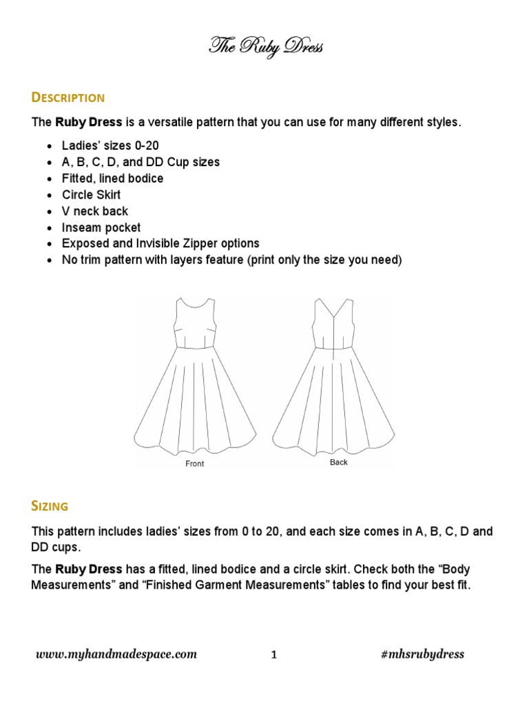 My Handmade Space Ruby Dress Instructions v2.1 | PDF | Seam (Sewing ...