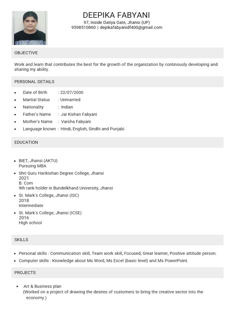 Deepika Fabyani CV Deee-2 PDF | PDF