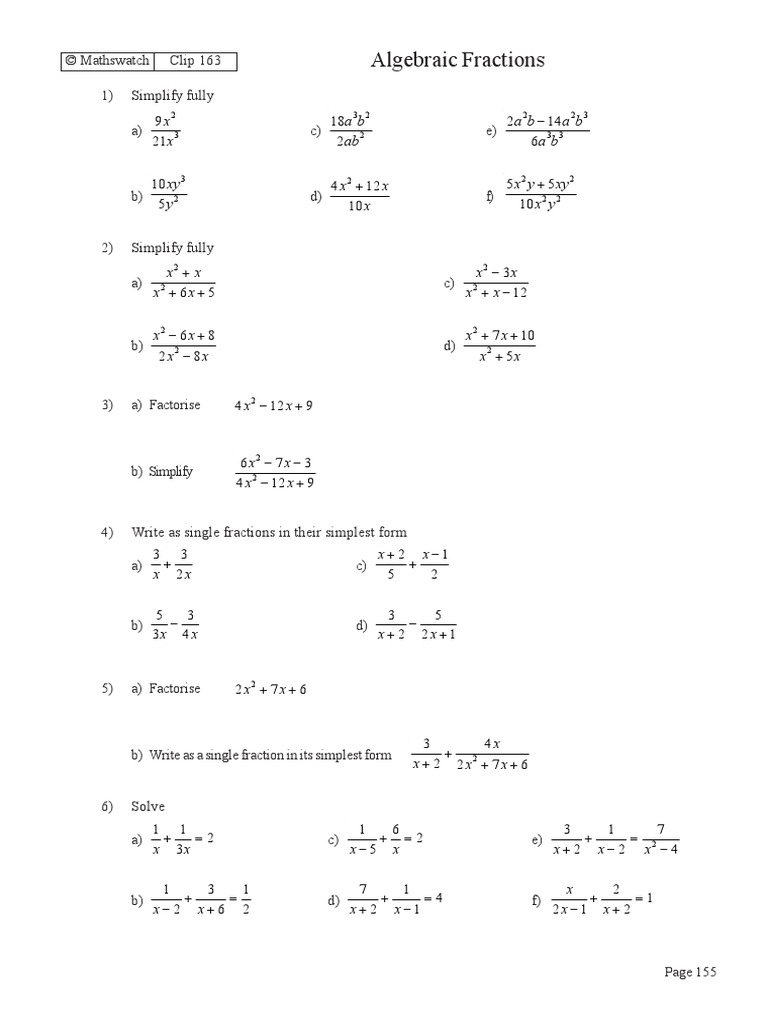 Algebraic Fractions | PDF | Algebra | Mathematics