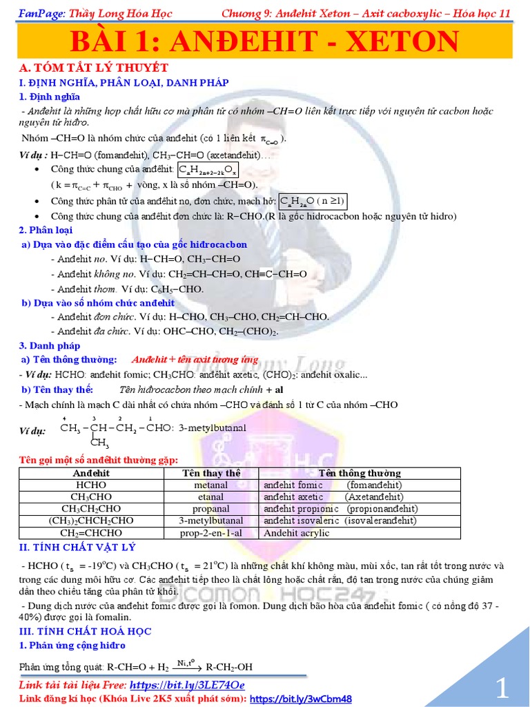 H11.C9. ANĐEHIT - XETON (ĐỀ).pdf | PDF