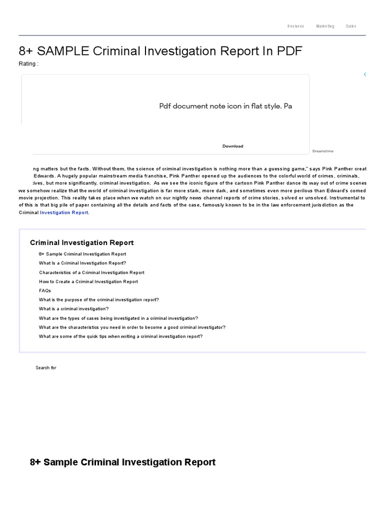 8+ SAMPLE Criminal Investigation Report in PDF | PDF | Detective | Crimes