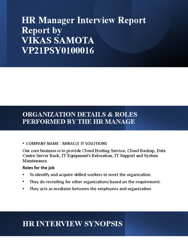 HR Manager Interview Report Report by Vikas Samota VP21PSY0100016 | PDF