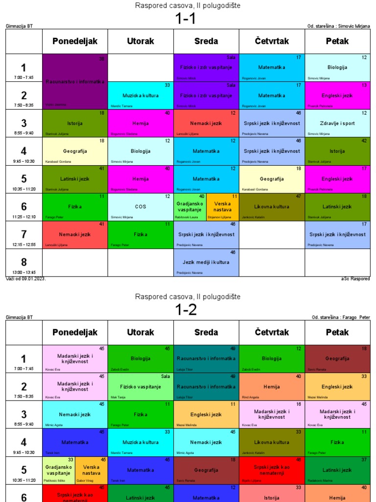 Raspored Za Ucenike | PDF