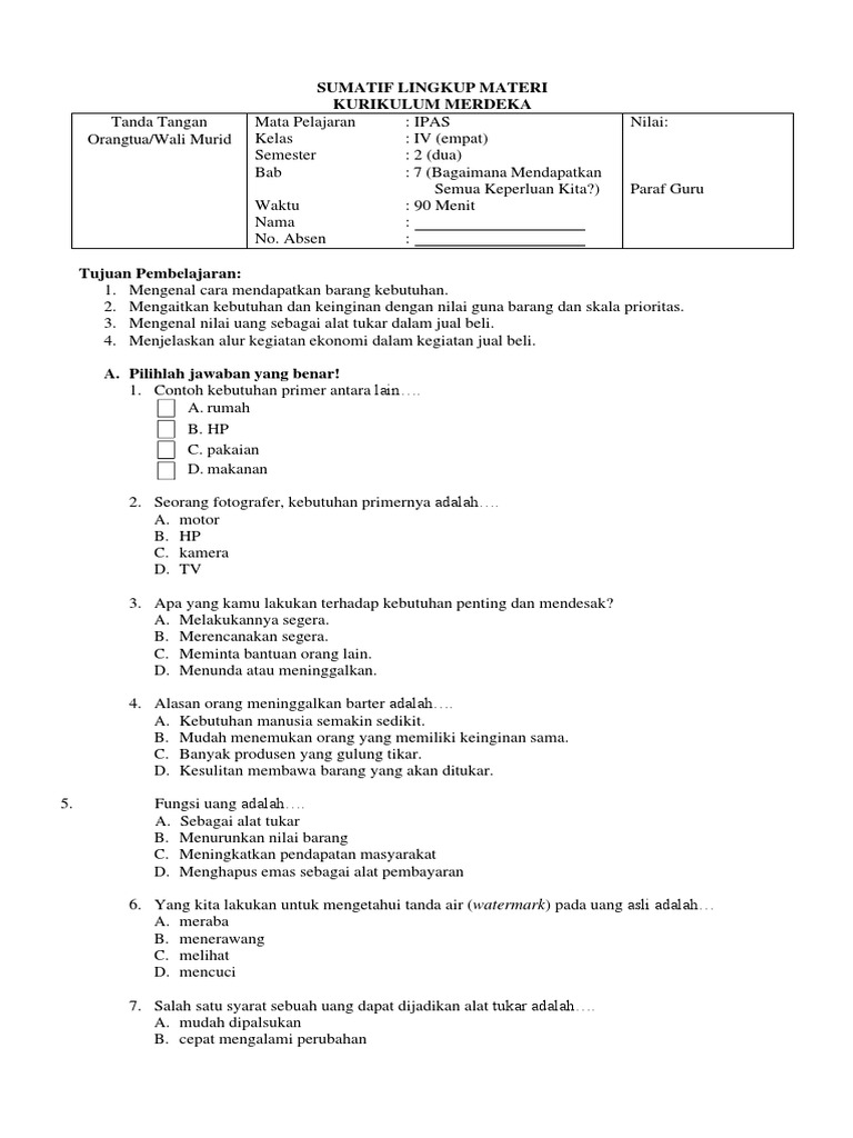 SOAL IPAS Kls 4 SM 2 BAB 7 | PDF