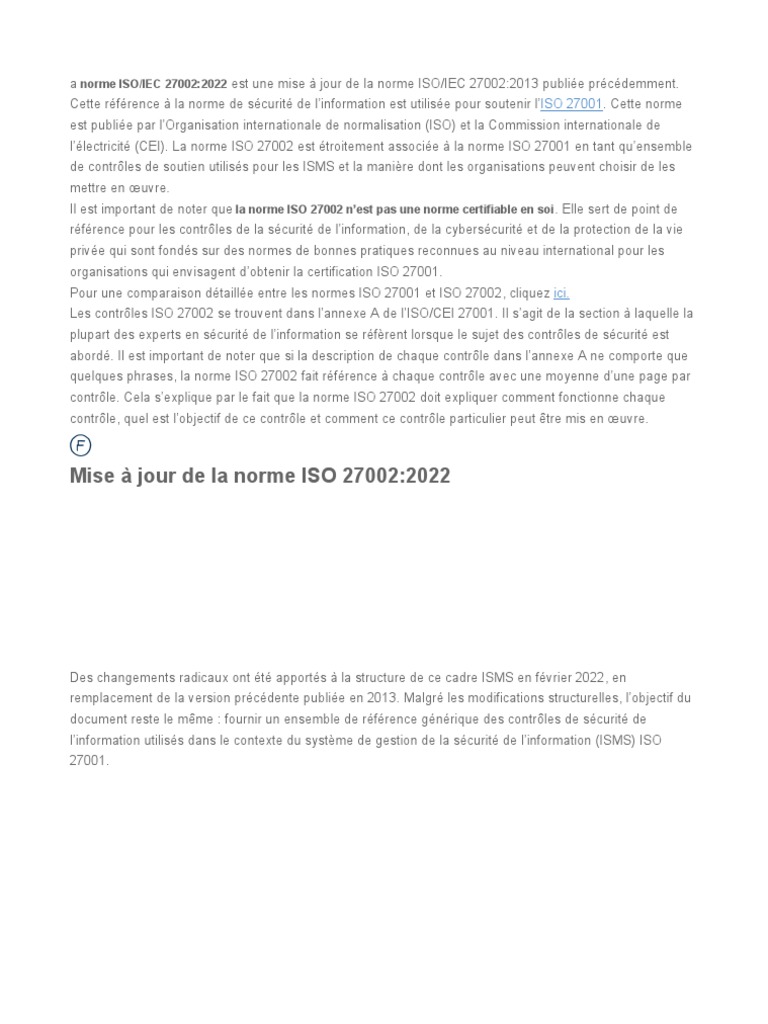 Mise À Jour de La Norme ISO 27002:2022 | PDF | Sécurité des systèmes d'information | Sécurité