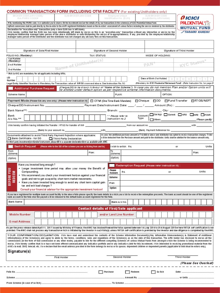 Common Application Form For Existing Investors PDF | PDF | Banks | Cheque