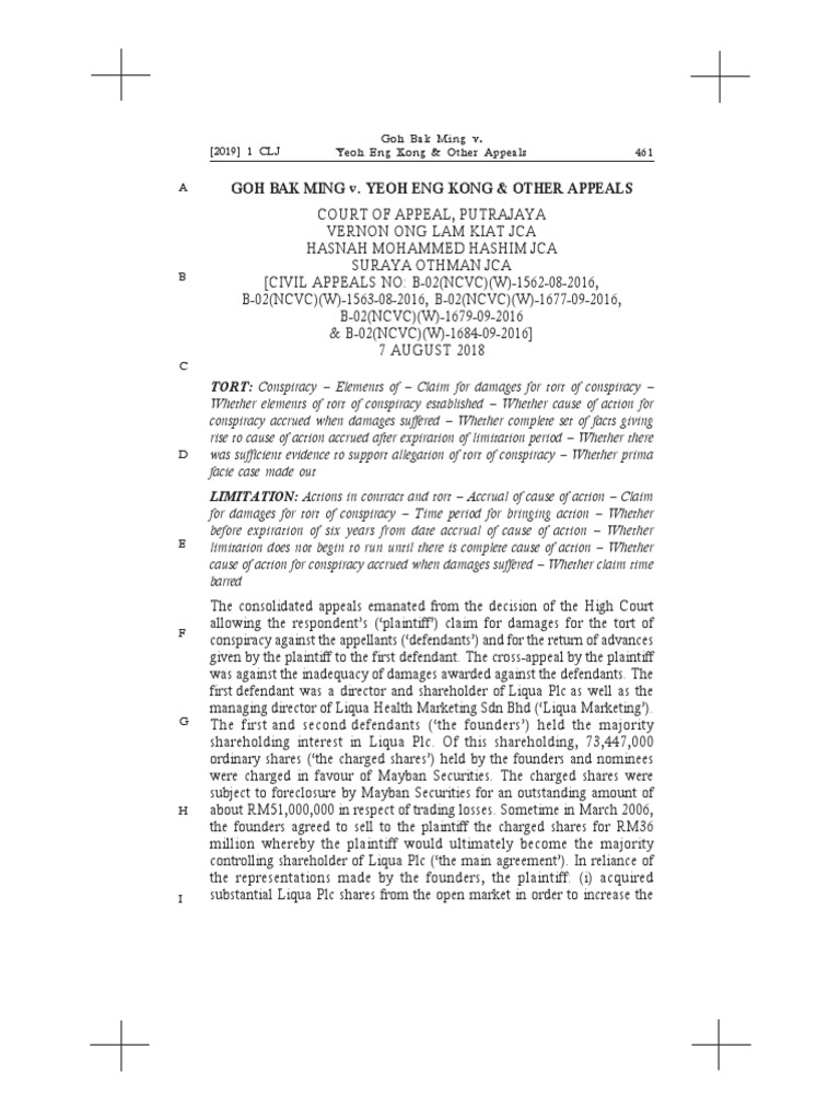 Goh Bak Ming v. Yeoh Eng Kong Appeal | PDF | Damages | Cause Of Action