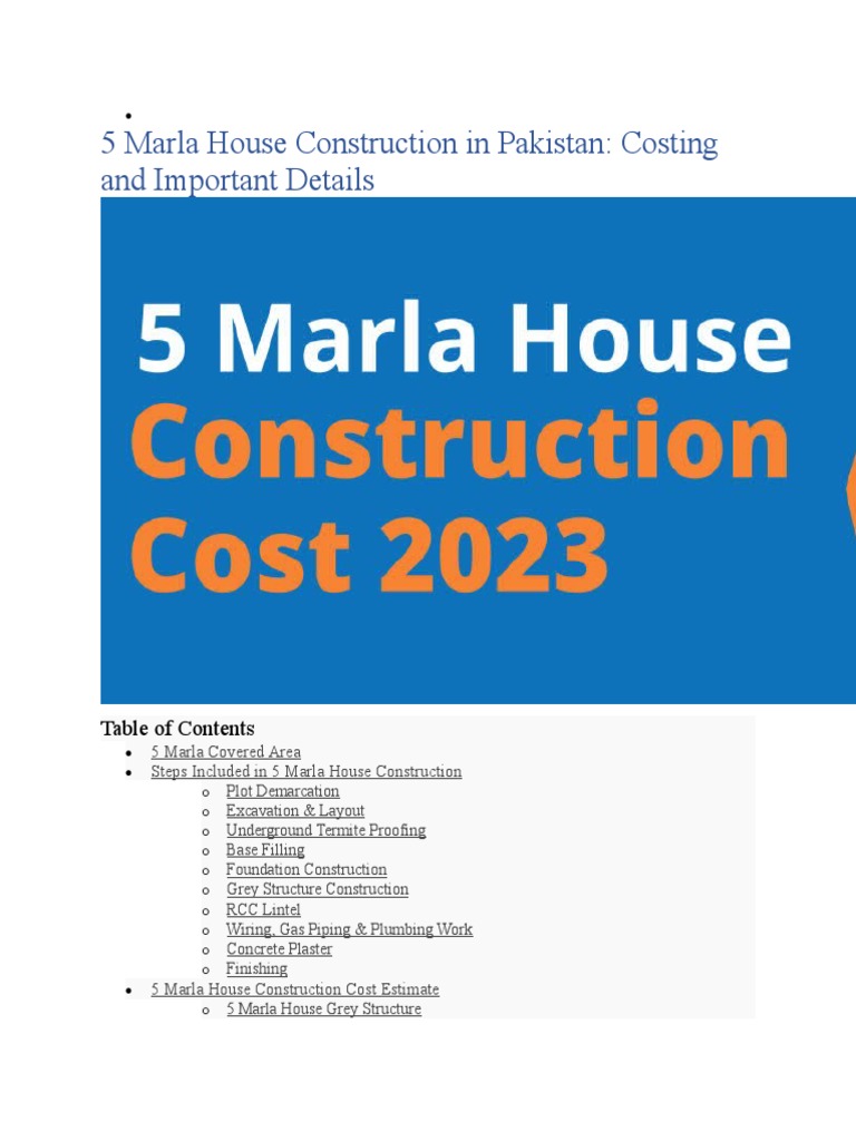 5 Marla House Construction Cost Guide | PDF | Plaster | Plumbing