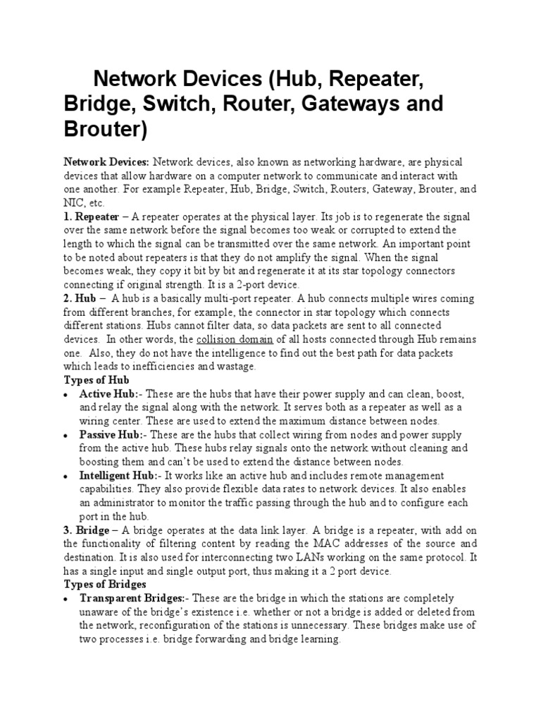 Network Devices | PDF | Ip Address | Computer Network Network Devices | PDF | Ip Address | Computer Network