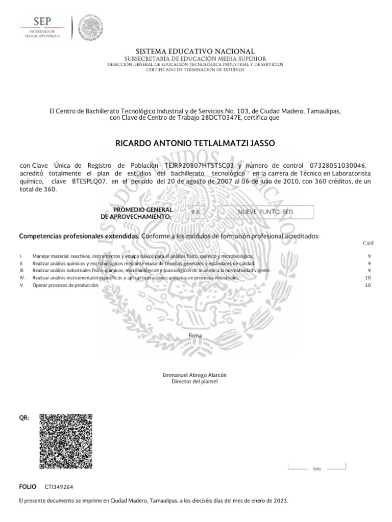 Certificado 1387305 | PDF | Plan de estudios