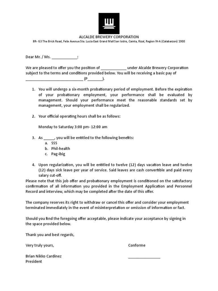 Job Offer - Contract | PDF | Career & Growth | Finance & Money Management