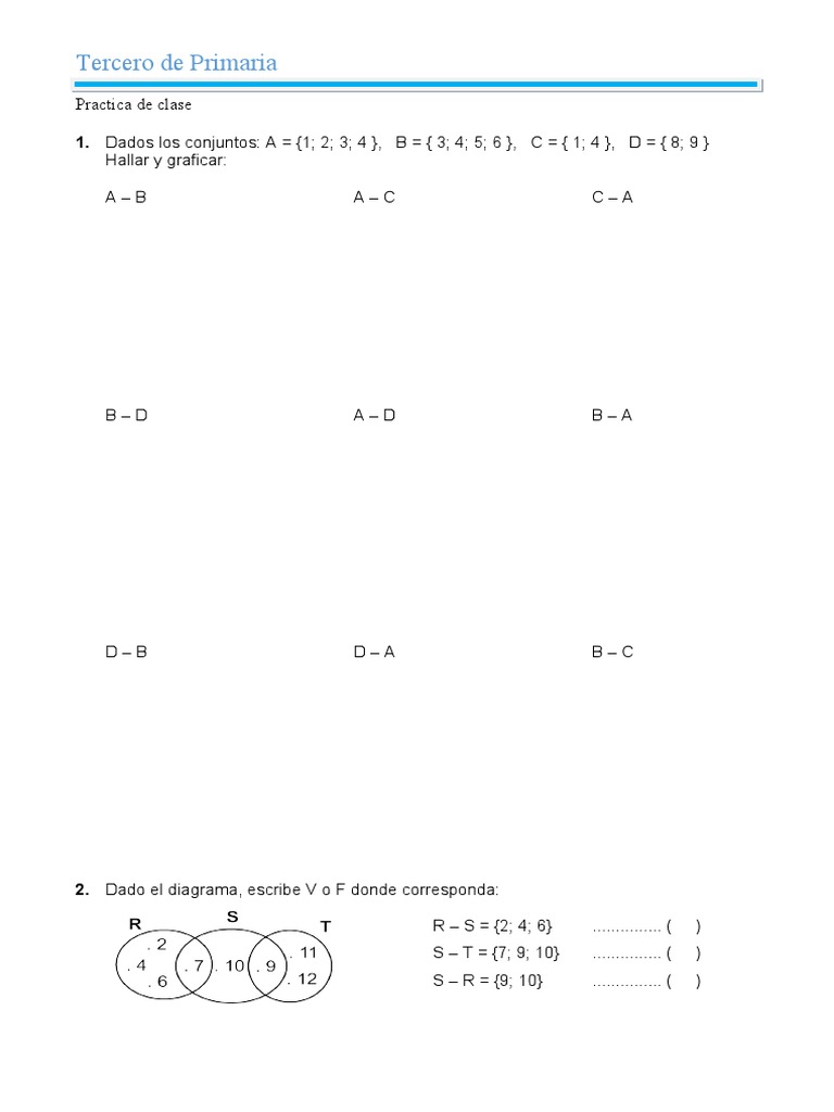 Ejercicios de Conjuntos para Primaria | PDF