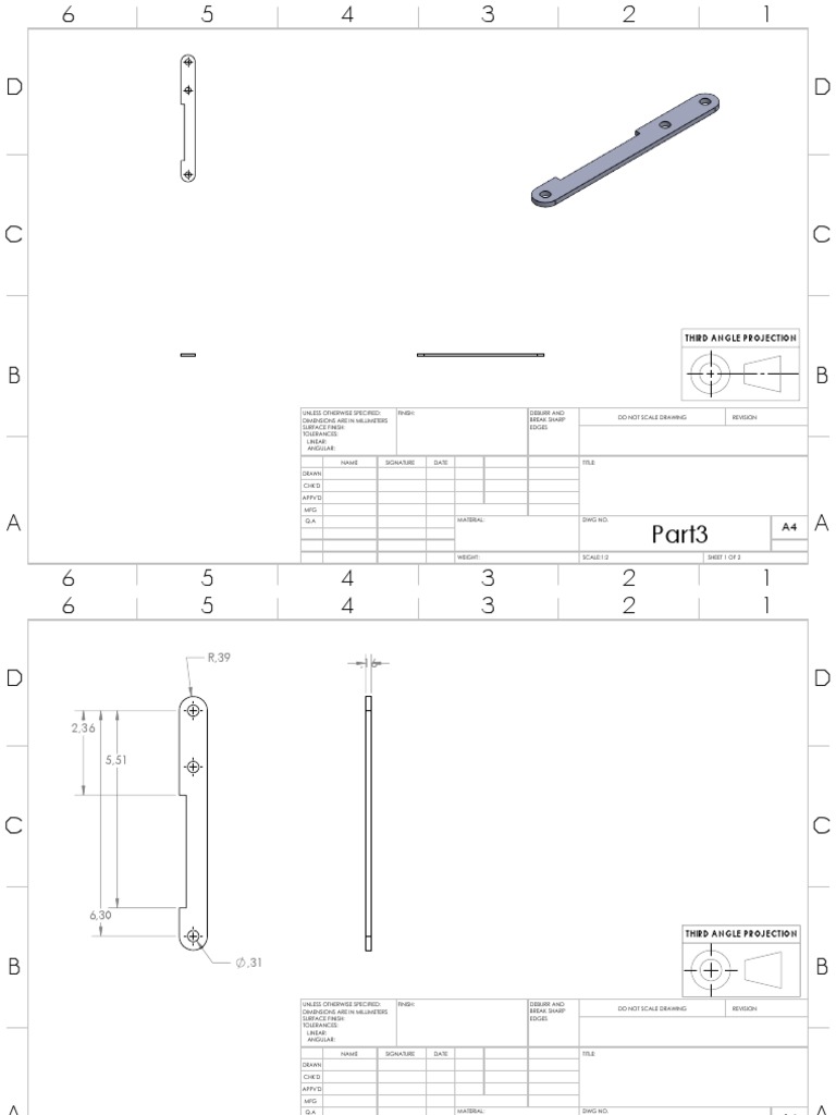 Detailed engineering drawing of a mechanical part with multiple views ...