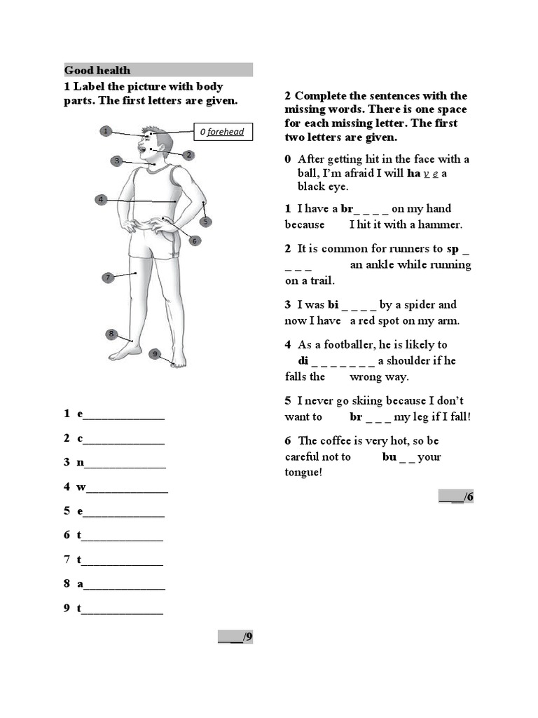 Body Parts and Health Vocabulary Exercises | PDF | Language Arts ...