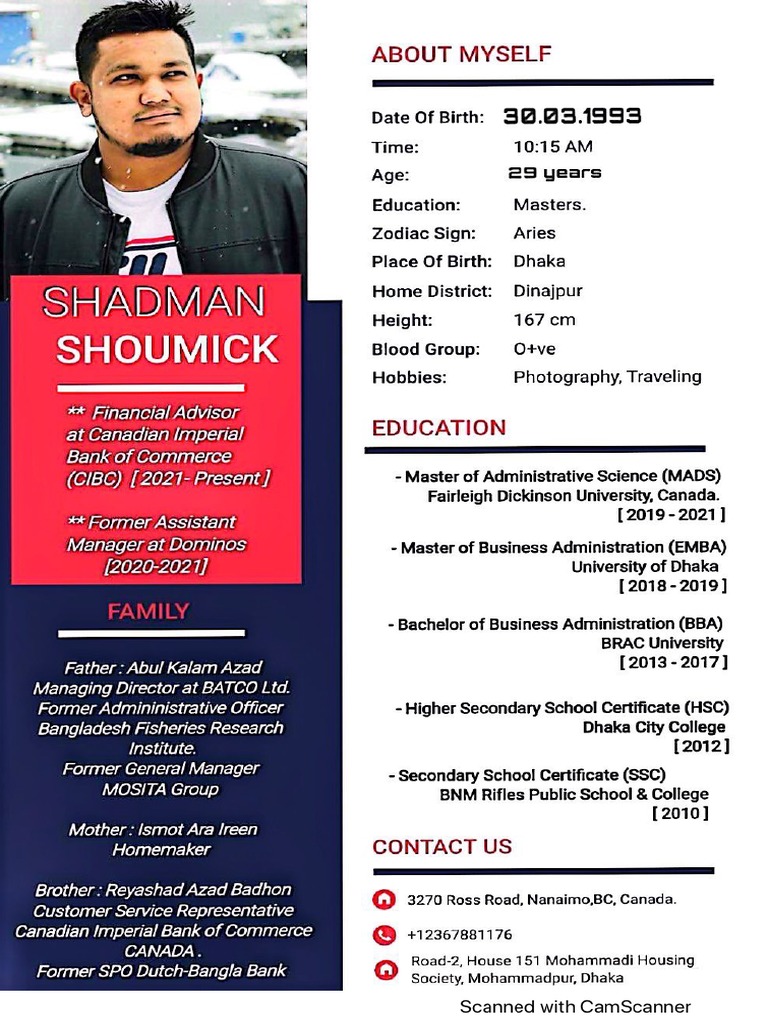 Hridoy Biodata and Photo | PDF