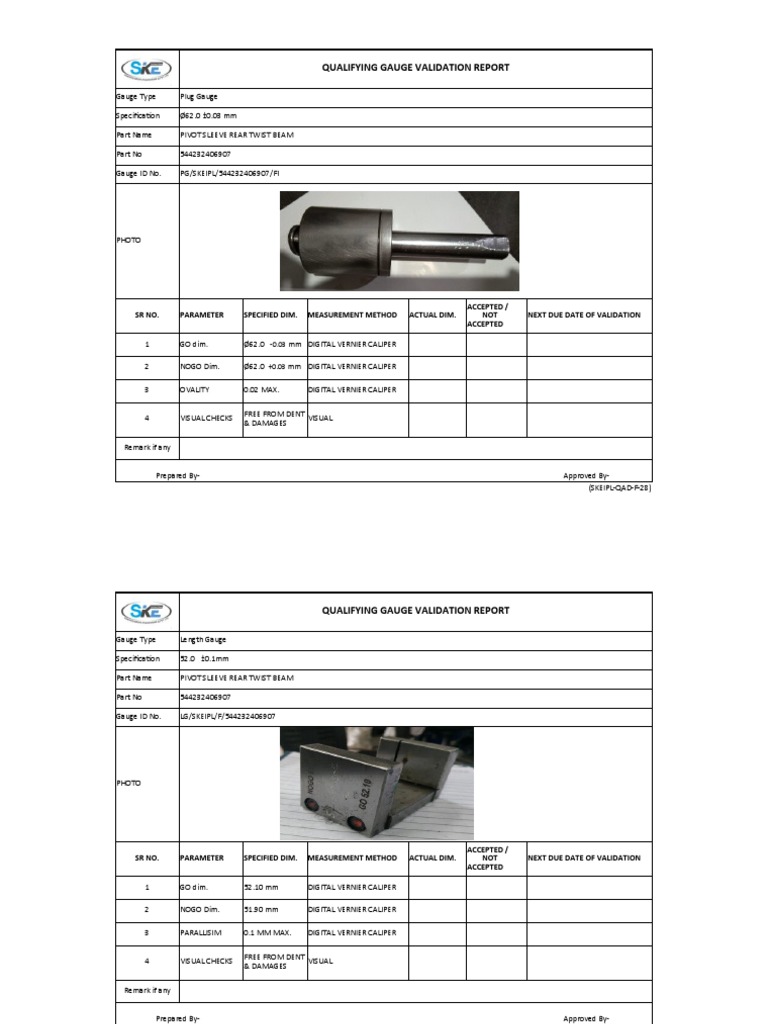 Gauge Validation Report Summary | PDF | Manufactured Goods | Tools
