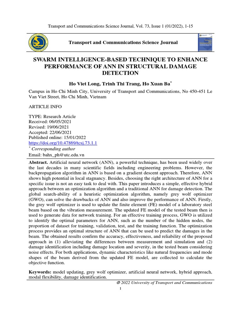 Swarm Intelligence-Based Technique To Enhance Performance of Ann in Structural Damage Detection ...