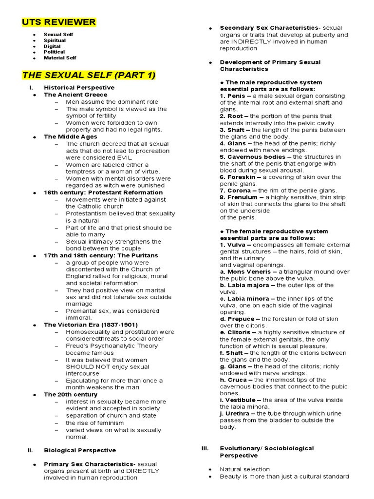 Uts Reviewer | PDF | Love | Human Sexuality