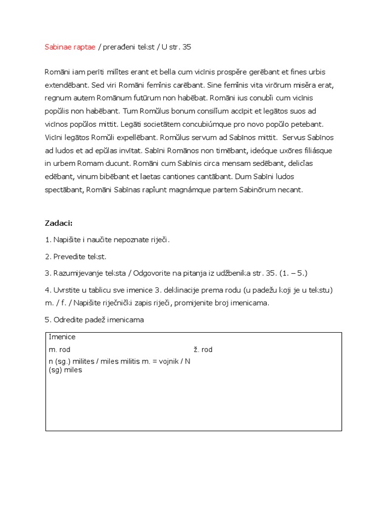 Lekcija Sabinae Raptae-1 | PDF