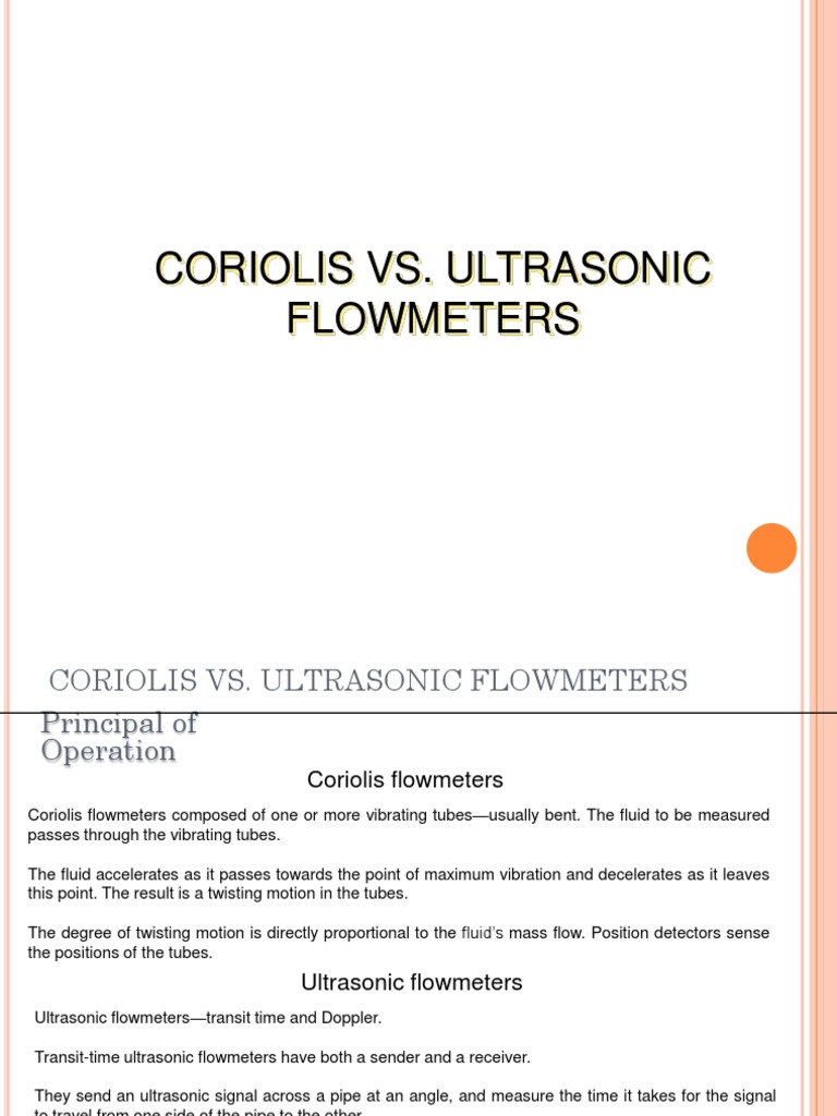 Coriolis vs. Ultrasonic Flowmeters | PDF | Flow Measurement | Gases