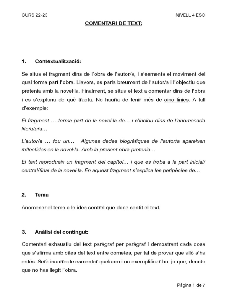 Comentari de Text: Explicació PDF | PDF